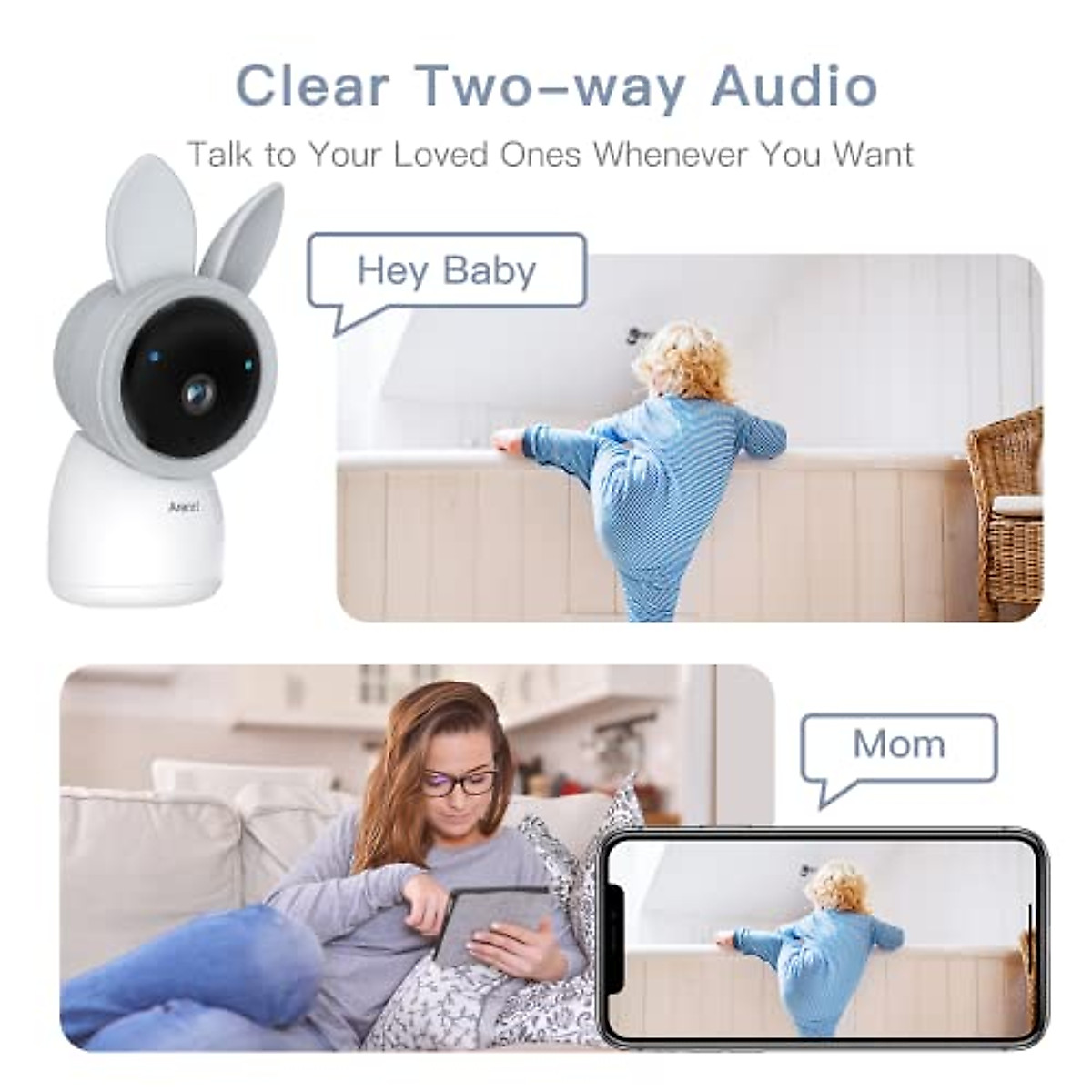 Baby Monitor with Camera and Audio,Add-one Camera for Arenti,2K Ultra HD WiFi Baby Camera,Night Vision,Lullabies,Cry Detection,Temp & Humidity Sensor,Two Way Talk,App Control(Single Camera)