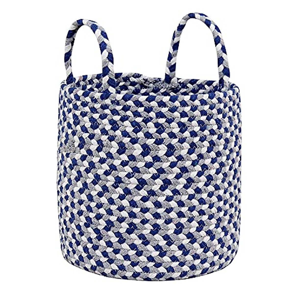 Super Area Rugs Farmhouse Plant Basket/Planter Multi Purpose Open Top Bin with Handles, Cotton Rope Basket, 8-inch, 10-inch and 12-inch Blue, White, Gray