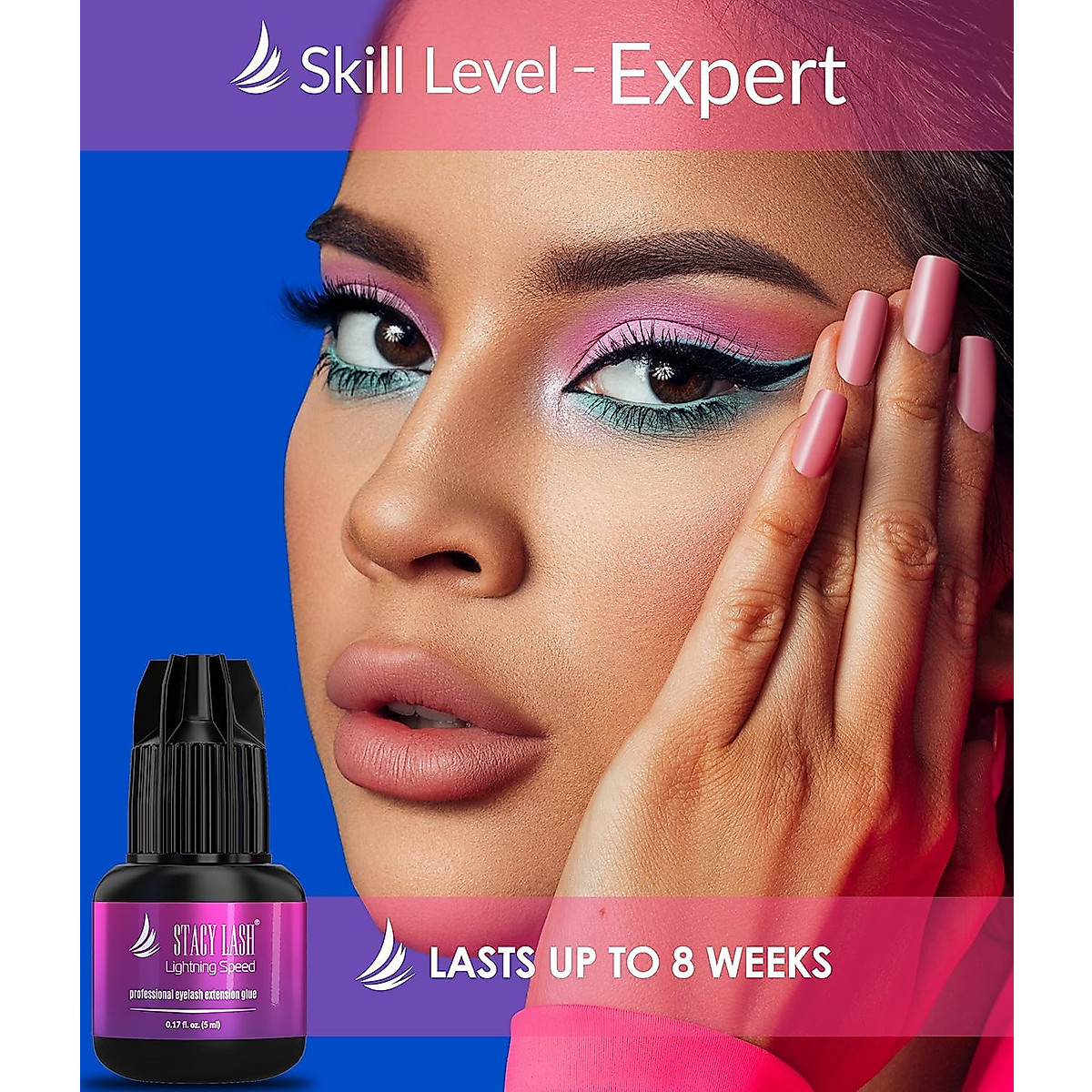 Lightning Speed Eyelash Extensions Glue – Stacy Lash 5ml /0.17 fl.oz / 0.3 Sec Dry/Retention – 6-8 Weeks/Black Adhesive/Professional Supplies