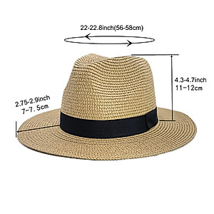 3 Pieces Straw Fedora Wide Brim Panama Hat Summer Beach Sun Hat for Women Men Multicolor