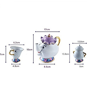 miaomimi Cartoon Beauty and The Beast Tea Set Teapot Cup Mrs Potts Sugar Pot Bowl Chip Mug Plate Saucer Kettle Milk Coffee Creative Gift (Color : 1 Pot 2 Cup 1 Sugar): Tea-for-One Sets