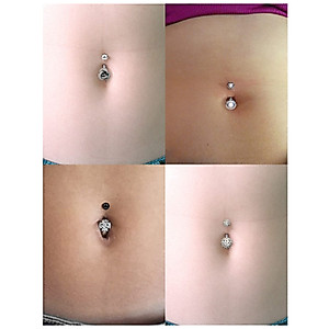 Vsnnsns 14G Belly Button Rings Belly Rings for Women Stainless Steel CZ Opal Belly Button Piercing Jewelry Belly Bars Curved Navel Ring Barbell Body Jewelry Piercing for Women Men Silver Black