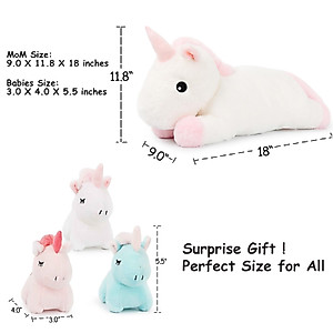 WEIGEDU Unicorn Toys for Girls Ages 1 2 3 4 5 6 7 8 Years, Mommy Stuffed Animal with 3 Babies Unicorns in Her Tummy, Soft Plush Toys Set for Baby Toddler Kids Valentines Birthday Gifts