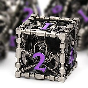 DND Dice for Dungeons and Dragons Polyhedral Dice Set Metal Role Playing D&D Dice HNCCESG Hollow Grim Reaper Dice Gaming D and D Dice for Table Game RPG Pathfinder Warhammer Shadowrun (Purple Number)