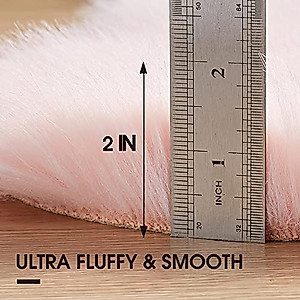 CosyCo Faux Fur Sheepskin Rug, Soft Plush Fluffy Fuzzy Area Beside Throw Rug, Decorative Luxury Chair Seat Cover for Bedroom, Living Room, Office, Couch, Floor, Home Decor, 1.8x2.5ft, Pink