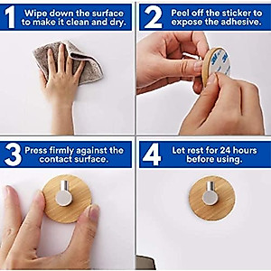 Towel Hooks, Strong & Sturdy, Modern 304 Stainless Steel and Bamboo Robe Hooks, Waterproof Adhesive Hooks for Hanging Towels, Jackets, Keys, Robes, etc. in The Home, Kitchen, Bathroom (4-Pack)