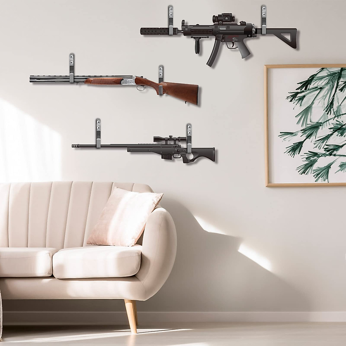 PIHSSFULL Secure Gun Hooks for Wall - Heavy Duty Steel Rifle and Shotgun Rack with Soft Padding for Safe Storage and Display