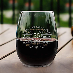 DU VINO Vintage Edition 55th Birthday Stemless Wine Glass for Men and Women (55th Anniversary) 15 oz | Happy Birthday Wine Glasses for 55 Year Old | Classic Birthday Gift, Reunion Gift for Him or Her