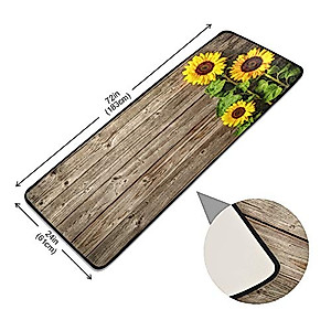 Sunflowers On Wood Board Kitchen Rugs Non-Slip Soft Doormats Bath Carpet Floor Runner Area Rugs for Home Dining Living Room Bedroom 72" X 24"