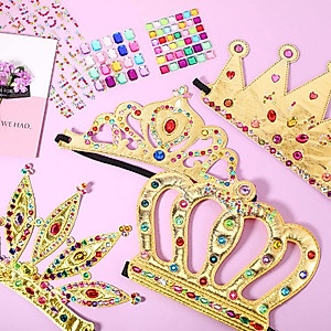 Civaner 17 Pcs Princess Party Crowns Set Princess Party Favors DIY Crown for Kids Supplies Tiaras Making Kit with Diamond Stickers Princess Party Supplies(Gold)