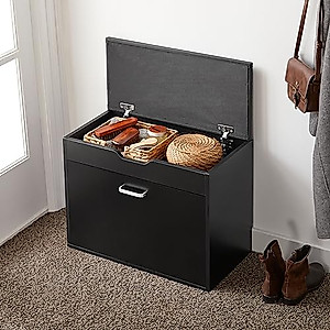 SoBuy Entryway Shoe Bench Shoe Cabinet with Folding Padded Seat & Flip-Drawer, Narrow Shoe Rack, Black, FSR95-SCH