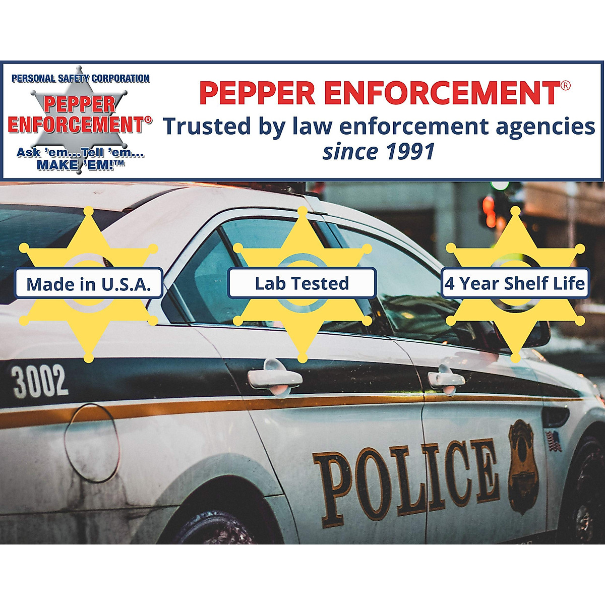 Pepper Enforcement PE510M-FT Splatter Stream Pepper Spray 2 Pack with Belt Loop Holster - Maximum Strength 10% OC Formula - Flip Top Canister - 4 Year Shelf Life