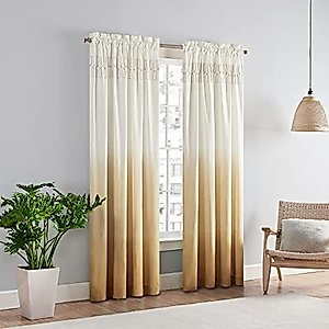 Vue Arashi Modern Boho Decorative Ombre Rod Pocket Window Curtain for Living Room (1 Panel), 52 in x 84 in, Gold