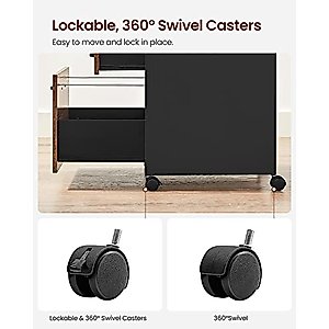 VASAGLE File Cabinet, Mobile Filing Cabinet with Wheels, 2 Drawers, Open Shelf, for A4, Letter Size, Hanging File Folders, Rustic Brown and Black UOFC71X