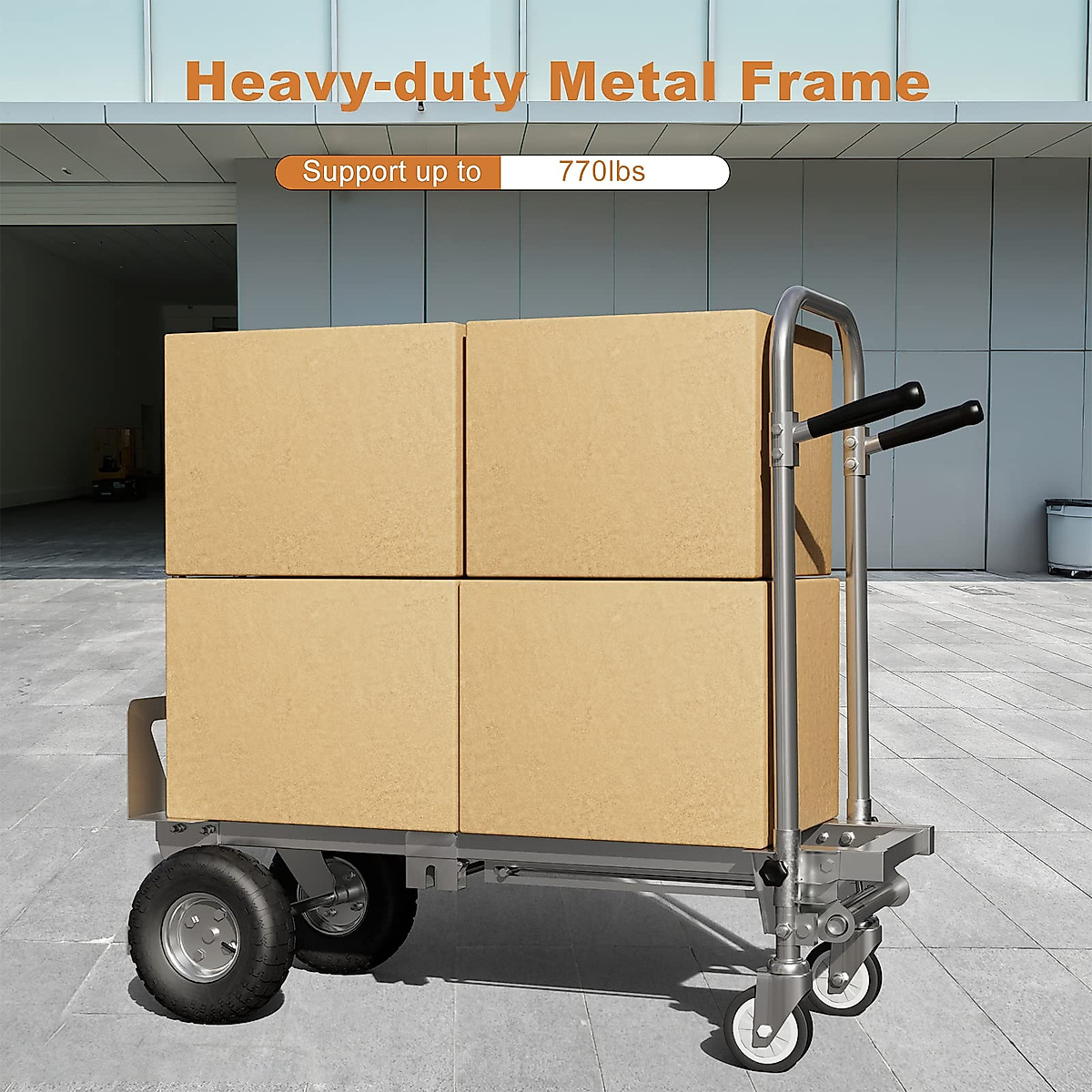 Oarlike Hand Truck,3 in 1 Convertible Dolly Cart, 770 LBS Capacity Folding Hand Truck 2 Wheel Dolly 4 Wheel Cart Assisted Hand Truck with 10" Pneumatic Wheel