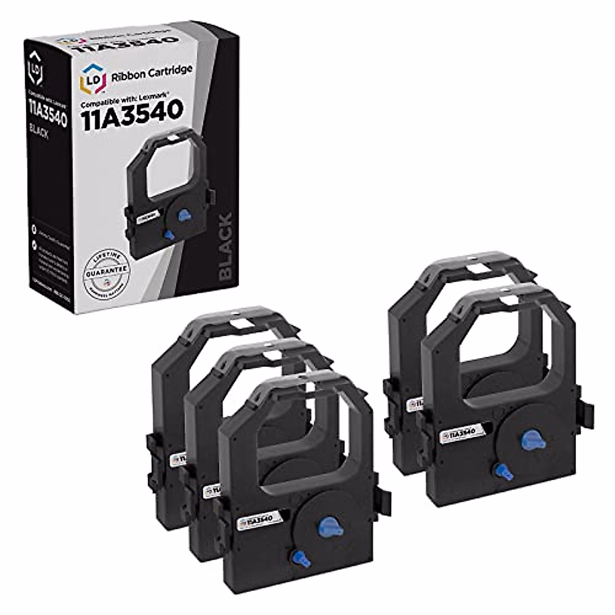 LD Compatible Re-Inking Ribbon Cartridge Replacement for Lexmark 11A3540 (Black, 5-Pack)