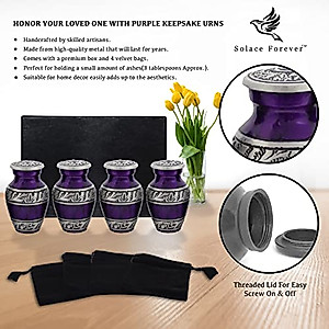 Purple Keepsake Urns - Mini Urns for Human Ashes Set of 4 with Premium Box & Bags - Handcrafted Urns for Ashes - Honor Your Loved One with Cremation Urns for Ashes - Small Urns for Men & Women