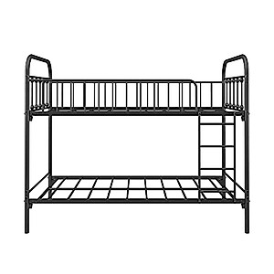 JURMERRY Metal Bunk Bed Twin Over Twin Beds with Sturdy Guard Rail & Ladder, Space-Saving Design/Noise Free/No Box Spring Needed,Black