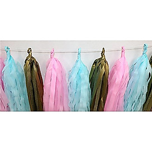15 PCS Tissue Paper Tassels Set of 2 Tassel Garland Banner for Wedding, Baby Shower, Festival Items & Party Decoration, DIY Kits(Matte Gold+Pink+Blue)