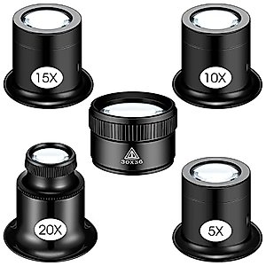 5 Pcs Jewelers Loupe Portable Monocular Magnifier Magnifying Glass Eye Loops Magnifier with 30 x 36 mm Lens Watch Jewelry Experimental Repair Tool for Textile Optical Circuit Coins (5X 10X 15X 20X)