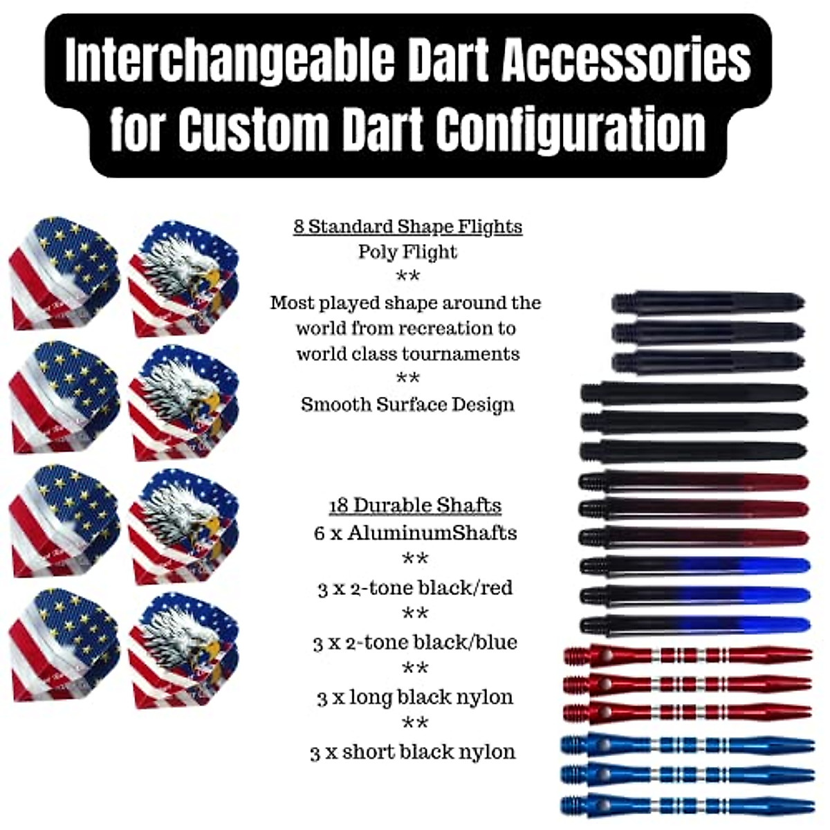 Steel Tip Darts Set - Professional Darts Steel Tip for Dartboard - Includes Brass Barrels + Plastic & Aluminum Shafts + Rubber O'Rings + Flights + Darts Sharpener + Wrench (22g- USA -STC10420)