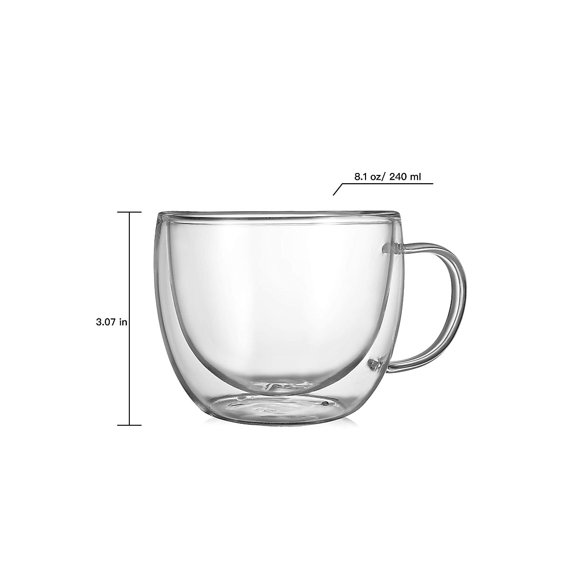 CNGLASS Double Wall Glass Cappuccino Mugs 8.1oz,Clear Insulated Glass Coffee Mug with Handle for Espresso,Latte,Tea,Set of 2