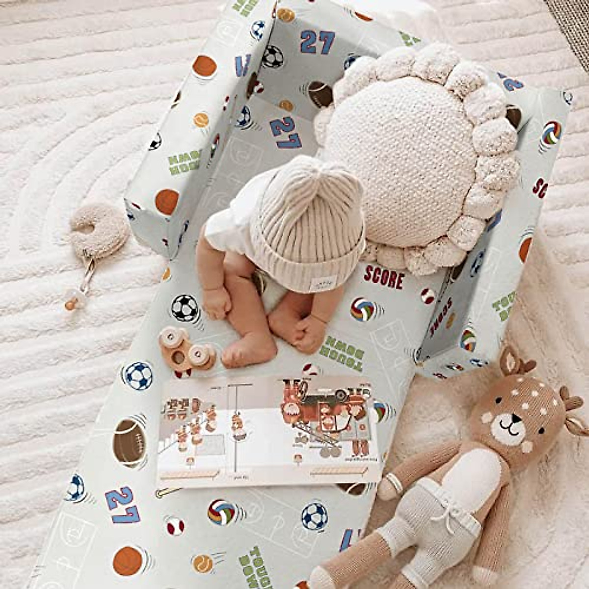 fond + found Kids Sofa Couch, Toddler Boys Girls 2-in-1 Convertible Lounger, Comfy Flip-Out Couch/Sleeper, Sports Theme Chair, Football Basketball Baseball Soccer Bed