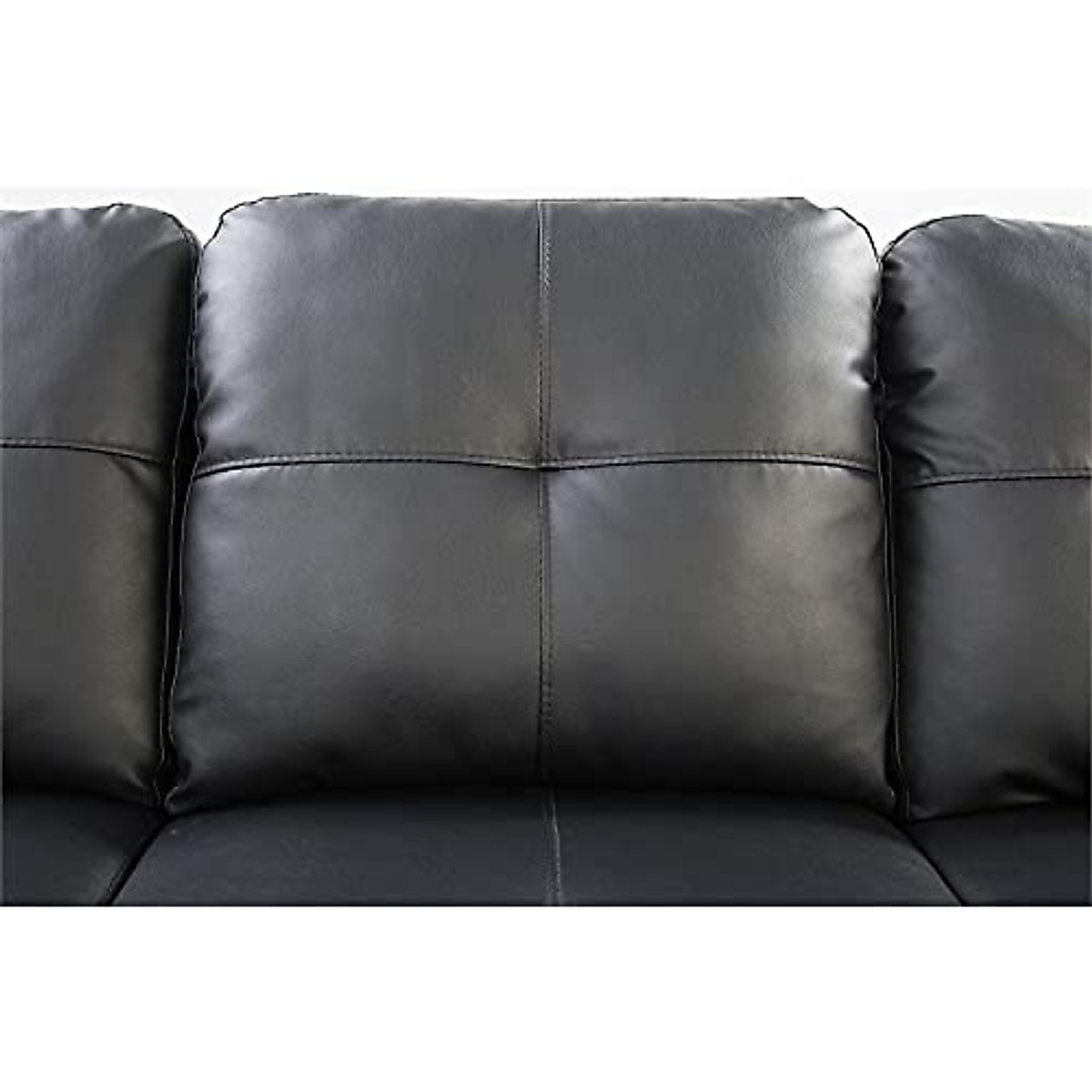 Devion Furniture Faux Leather Sectional Sofa with Ottoman in Black (Pillows Included)