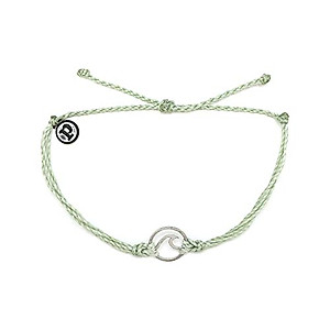 Pura Vida Silver Wave OG Mint Green Bracelet - Silver Plated Charm, Adjustable Band - 100% Waterproof
