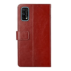 ONV Flip Case for Oppo Realme 7 Pro - [Y] Solid Color Phone Case with Card Holder Lanyard Stand Case Leather Magnetic Closure Wallet Cover for Oppo Realme 7 Pro [TH] -Redwine
