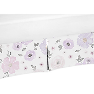 Sweet Jojo Designs Lavender Purple, Pink, Grey and White Girl Pleated Crib Bed Skirt Dust Ruffle for Watercolor Floral Collection - Rose Flower