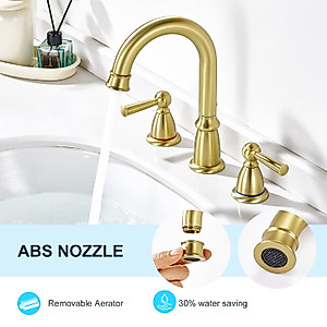 CREA Widespread Bathroom Faucet 3 Hole Brushed Gold Sink Faucet 8 inch with Pop Up Drain 2 Handle 4 inch Faucets for Vanity Lavatory Basin Restroom Bath Sink