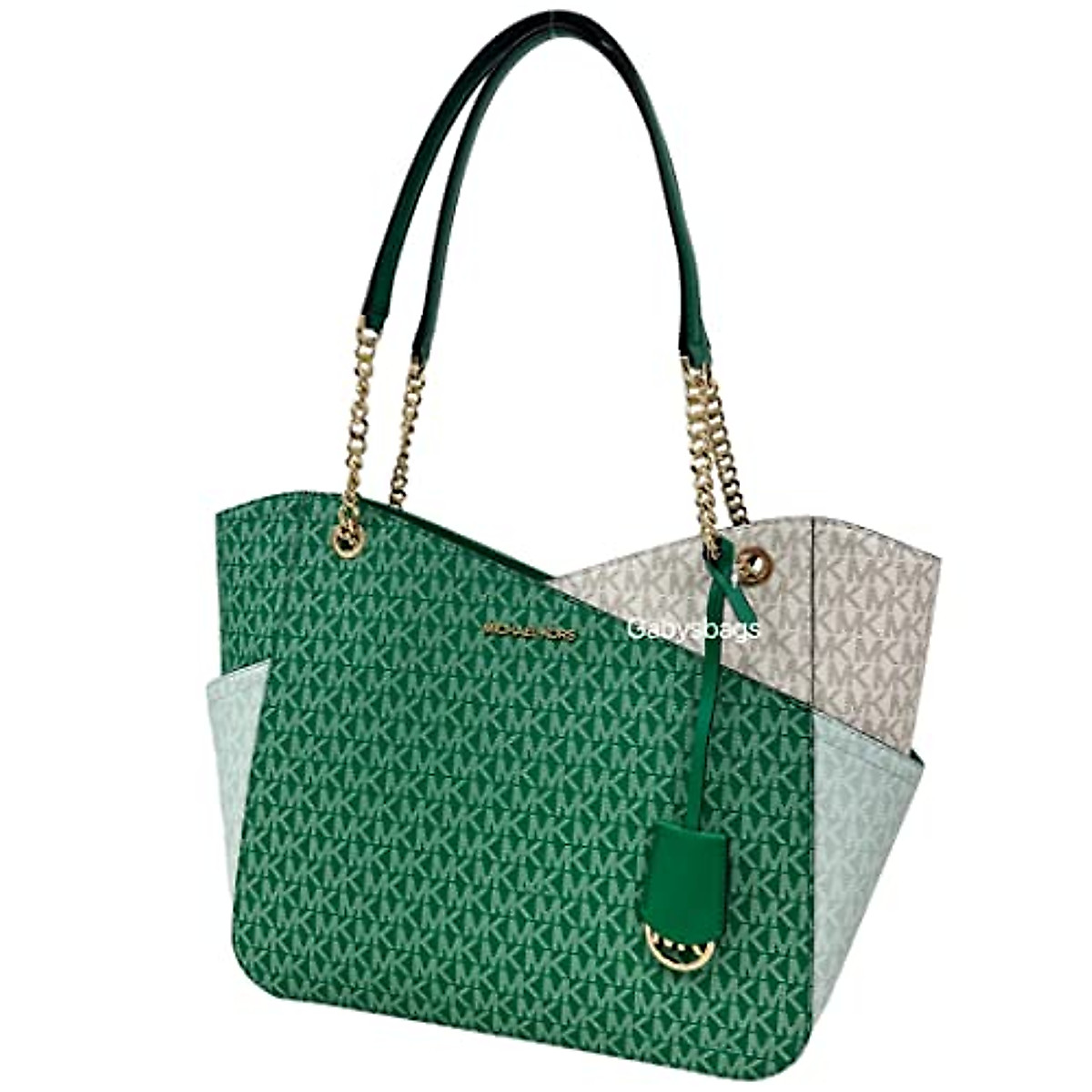 Michael Kors Jet Set Travel Large Chain Shoulder Tote (Palmetto Green Multi)