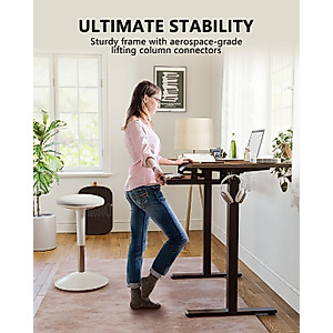 CubiCubi 63 x 24 Inches Large Height Adjustable Electric Standing Desk with Keyboard Tray, Ergonomic Workstation for Home Office, Black Frame Rustic Brown Top