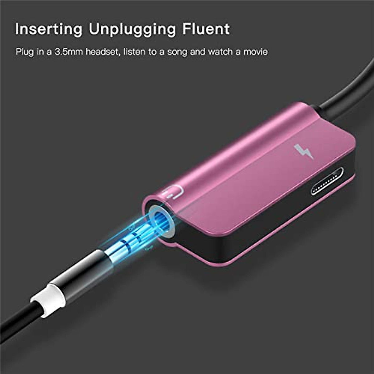 1Pc USB Type C to 3.5mm Jack Type C Audio Splitter Headphone Cable Earphone Aux 3.5 Adapter Charger USB-C (Pink, One Size)