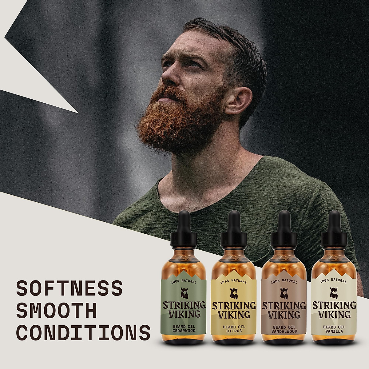 Striking Viking Beard Folding Wooden Comb and 4 Pack Beard Oil for Men