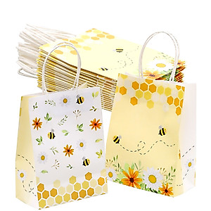 Winoo Design Bee Gift Bags with Handles - 16 PK - Bee Bags for Party Favor, Bee Paper Bags for Bee Party Decorations, Bee Birthday Party Decorations, What Will It Bee Gender Reveal Party Supplies