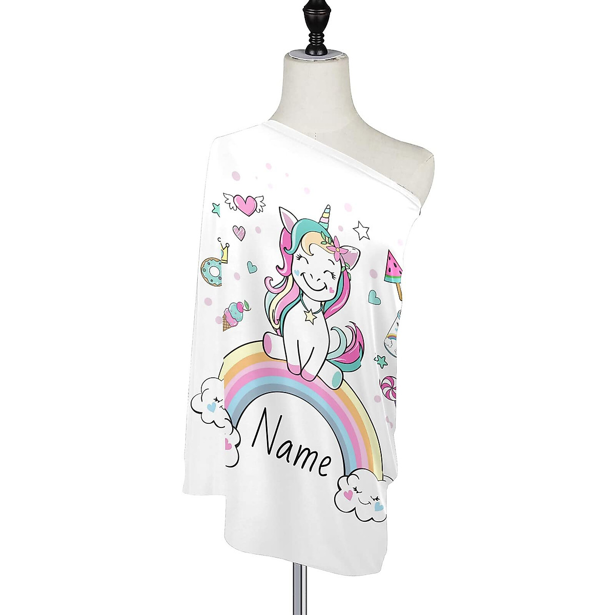 Custom Personalise Cute Unicorn Rainbow Baby Car Seat Covers Donut Ice Cream Carseat Canopy Soft Infant Stroller Cover Nursing Breastfeeding Covers for Girls Boys Newborn Fit Summer Spring Autumn