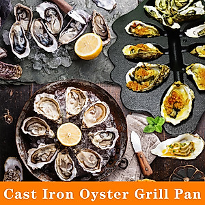 BOLVOUD Cast Iron Oyster Grill Pan, Cast-Iron Oyster Pan for Oven Grill
