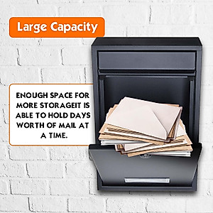 Gisafai 2 Pcs Mailboxes for Outside Wall Mount Large Donation Suggestion Box for Mailbox Postbox Letters Newspapers Rust Proof with Slot Steel, 12.68 x 8.54 x 3.31 Inch, Black(Key Lock)