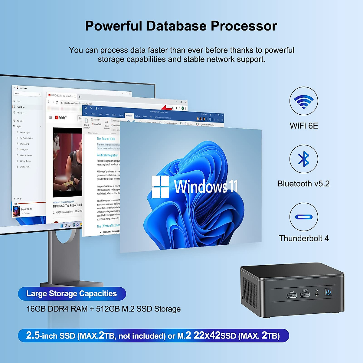Intel NUC 12 Mini PC Kit NUC12WSHi7 (12-Core i7-1260P 16GB RAM 512GB SSD Iris XE Graphics) Windows 11 Pro Latest Desktop Computer Mini PC,2 x Thunderbolt 4, Intel nuc Wi-Fi 6E AX211 Wireless