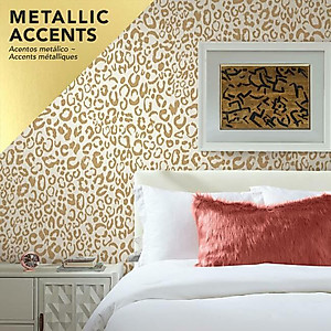 RoomMates RMK10700WP Metallic Gold Leopard Peel and Stick Wallpaper, 20.5" x 16.5 feet