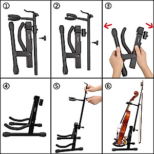 Rayzm Violin Stand with Bow Holder, Adjustable Portable Folding Tripod Metal Stand for Violin/Ukulele/Mandolin, Easy Installation