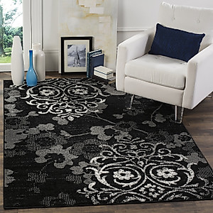 SAFAVIEH Adirondack Collection Area Rug - 5'1" x 7'6", Black & Silver, Floral Glam Damask Distressed Design, Non-Shedding & Easy Care, Ideal for High Traffic Areas in Living Room, Bedroom (ADR114A)