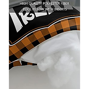 Recliner Head Pillow Ledge Loungers Chair Pillows with Insert Trick or Treat Pumpkin on Buffalo Plaid Lumbar Pillow with Adjustable Strap Outdoor Waterproof Patio Pillows for Beach Pool, 2 PCS