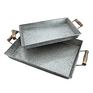 AuldHome Design Galvanized Farmhouse Trays (Set of 2, Small & Medium); Farmhouse Decor Rectangular Trays with Handles