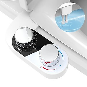 Bidet Attachment for Toilet, Dual Nozzle Sprays Adjustable Hot&Cold Water, Self-Cleaning and Retractable Nozzle, Toilet Seat Bidet Attachment for Rear, Feminine Wash