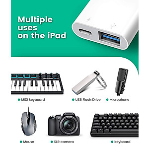 Fubiaofei USB Adapter for iPhone/iPad, LᎥghtnᎥng to USB Female OTG Adpater,USB3 to iPad Adapter with Charging Port,Supports FlashDrives,MIDI,SD Card Reader and Mouse,Plug&Play