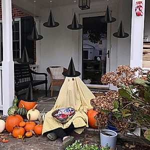 2 Pack Halloween Black Witches Hat Witch Hats Hanging Witch Hats with Hanging Rope for Halloween Party Decorations