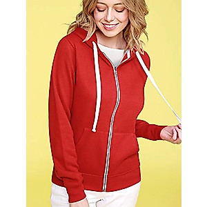 WSK954 Womens Active Fleece Zip Up Hoodie Sweater Jacket XL RED